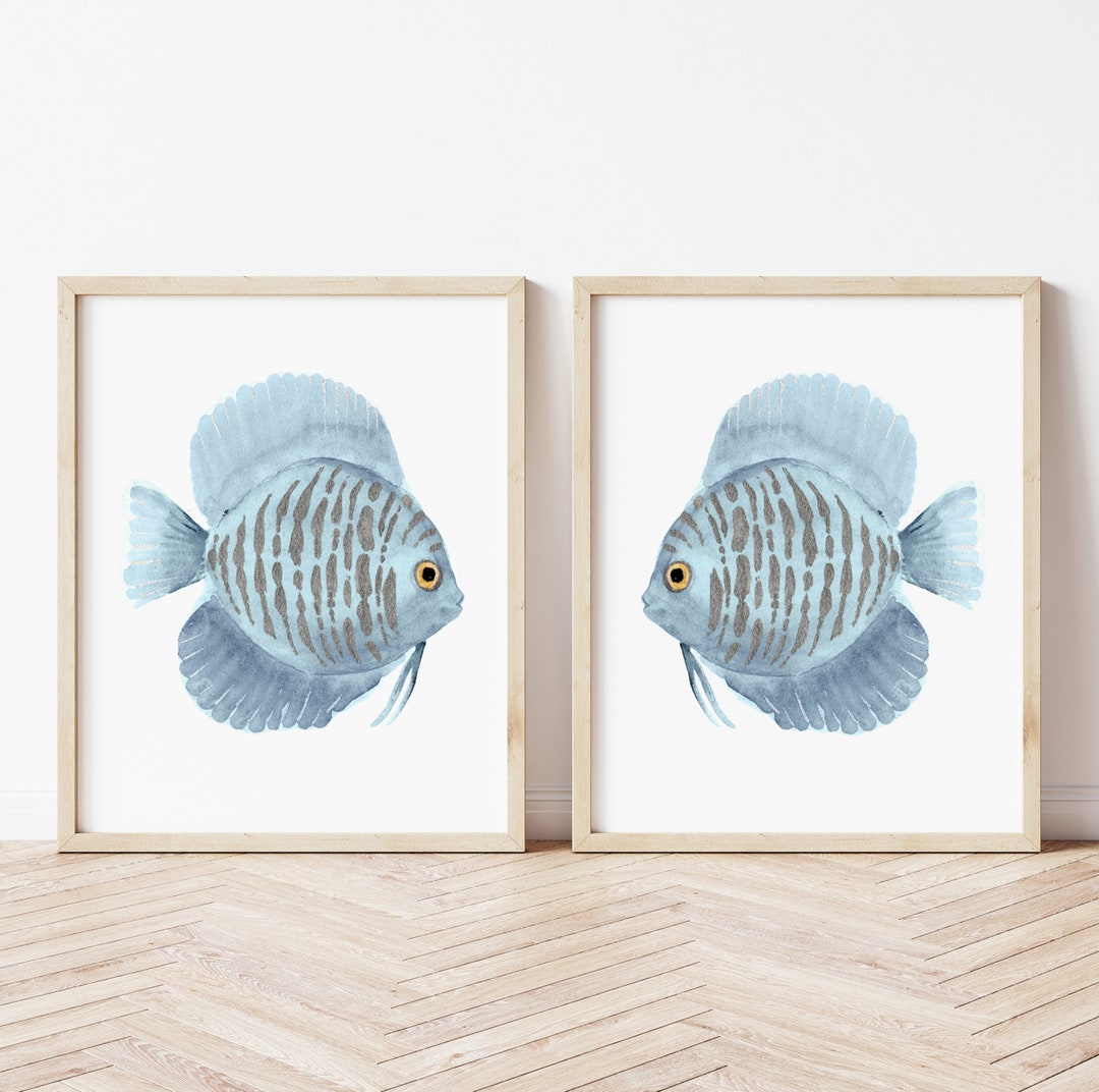 Fish Print Two Piece, Exotic Fish Wall Art, Discus Fish Poster, Blue ...