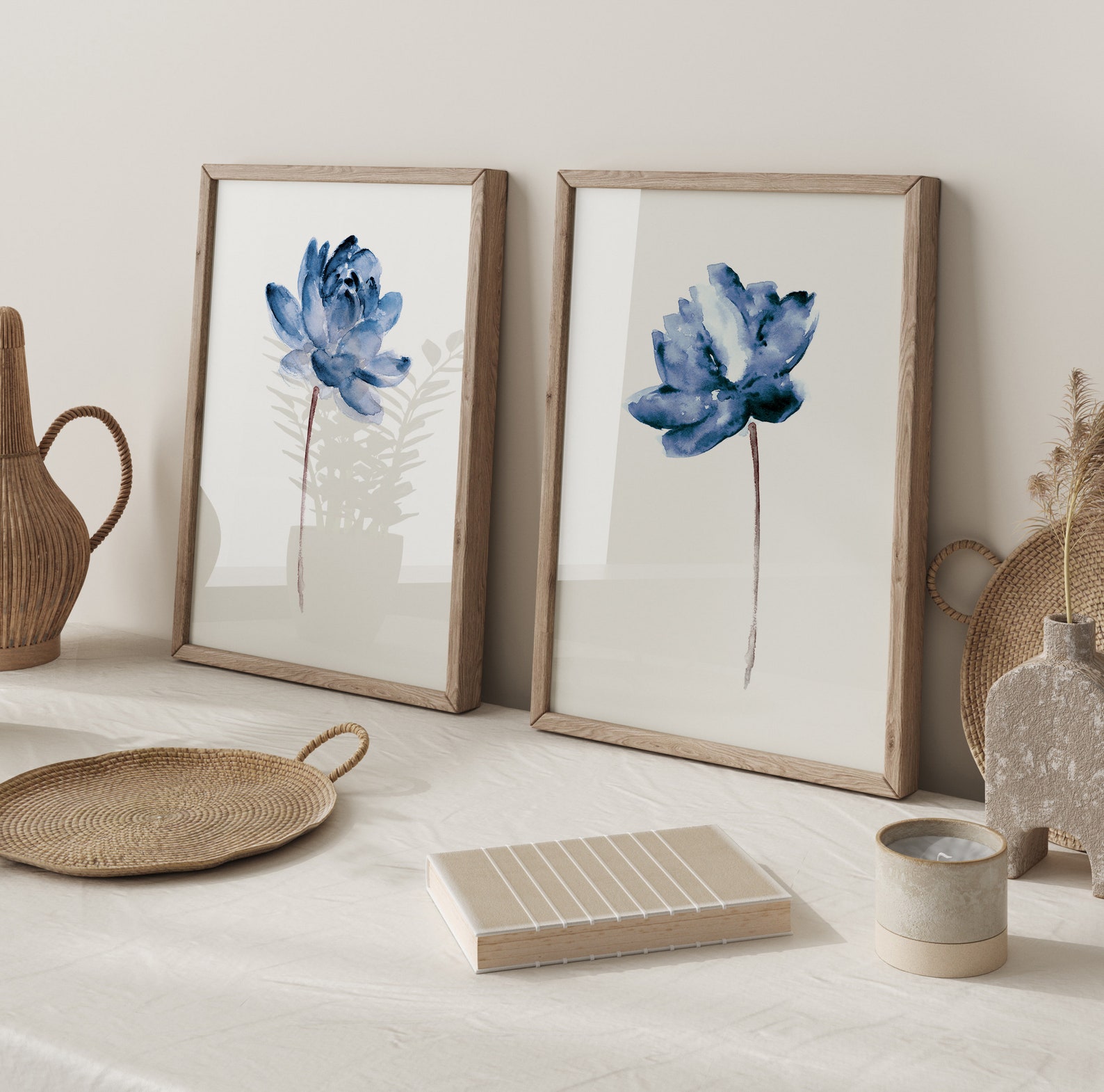 Lotus Print Wall Art Lotus Set of 2 Flowers Blue Print - Etsy