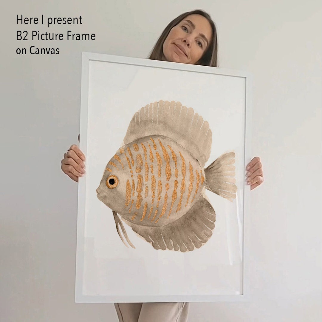 Exotic Discus Fish Beige Wall Art, Aquatic Life Wall Decor Fish Lover ...
