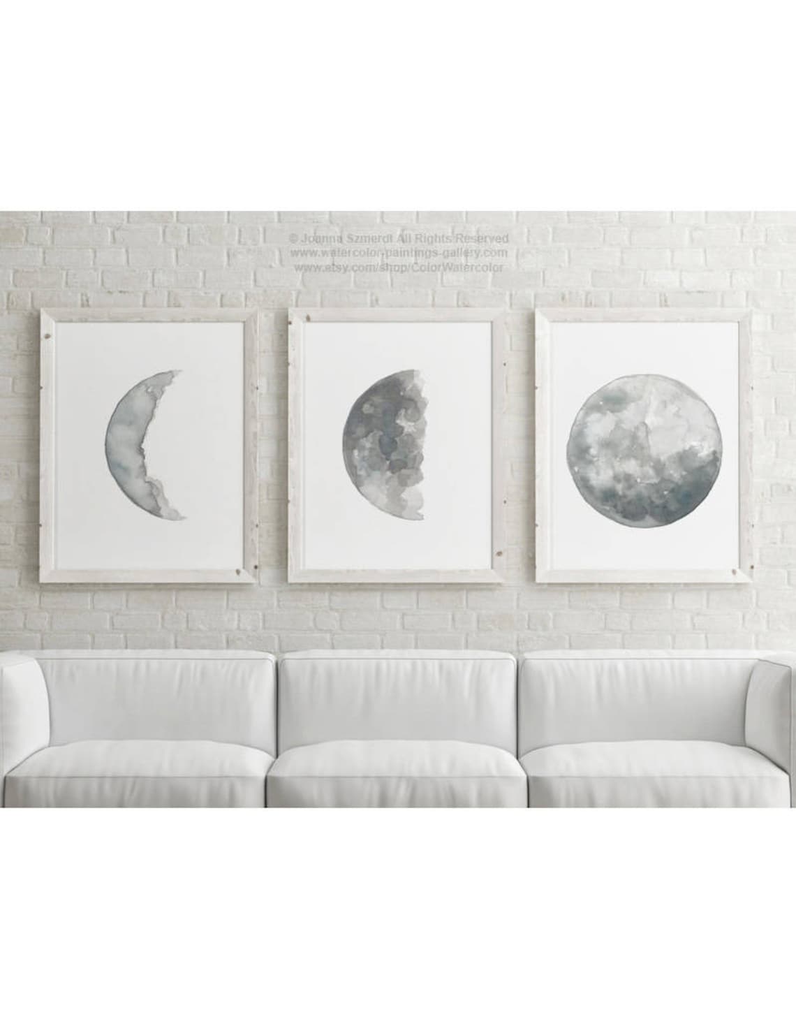 Canvas Moon set 3 Moon Phase Art Prints Gray Silver Blue | Etsy