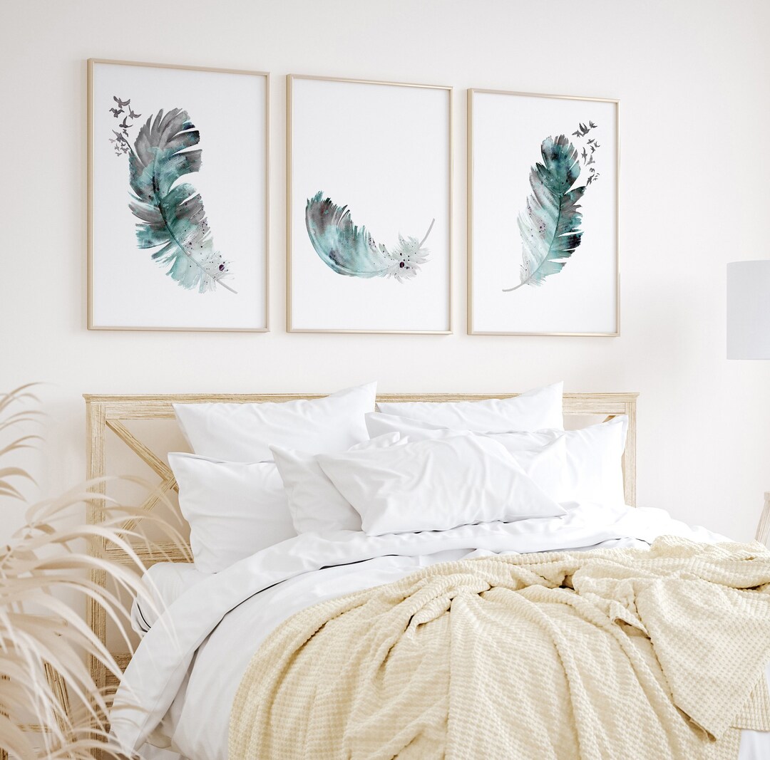 Feather Wall Decor, Birds Flying of Feather Art Print, Feather Turning ...