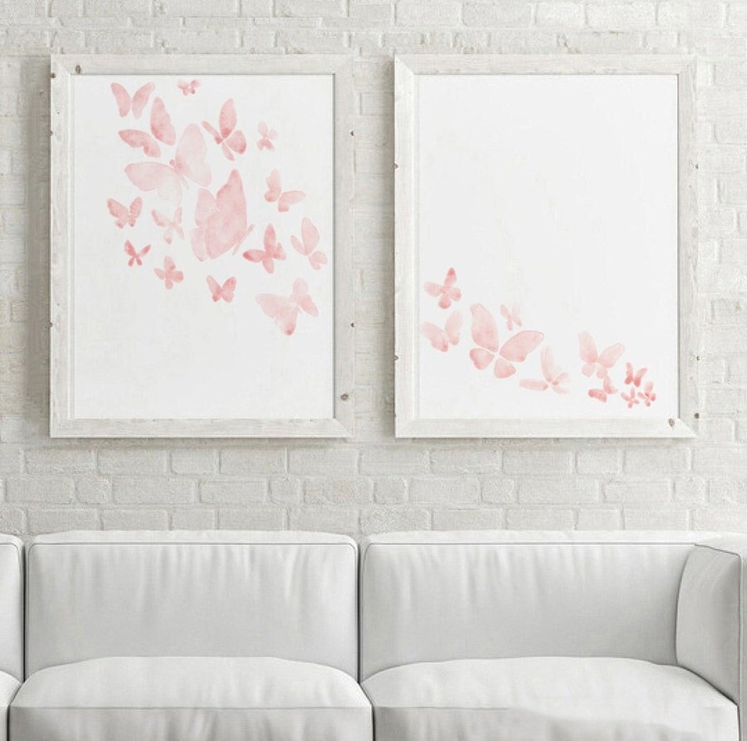 Pink Butterfly Painting, Blush Pink Butterflies, Set of 2 Minimalist ...