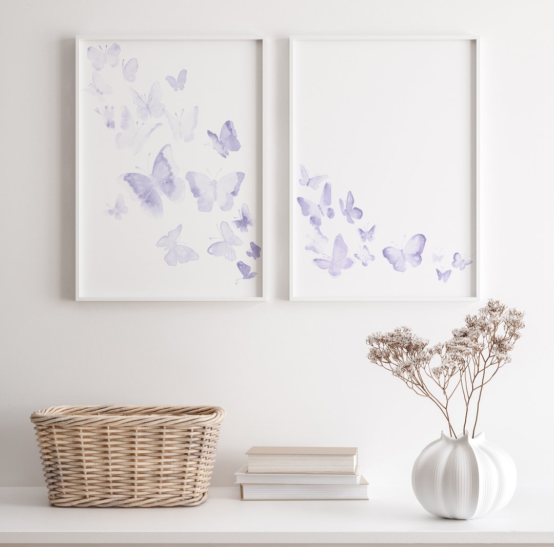 Pastel Purple Butterflies, Set of 2 Prints, Minimalist Wall Decor ...