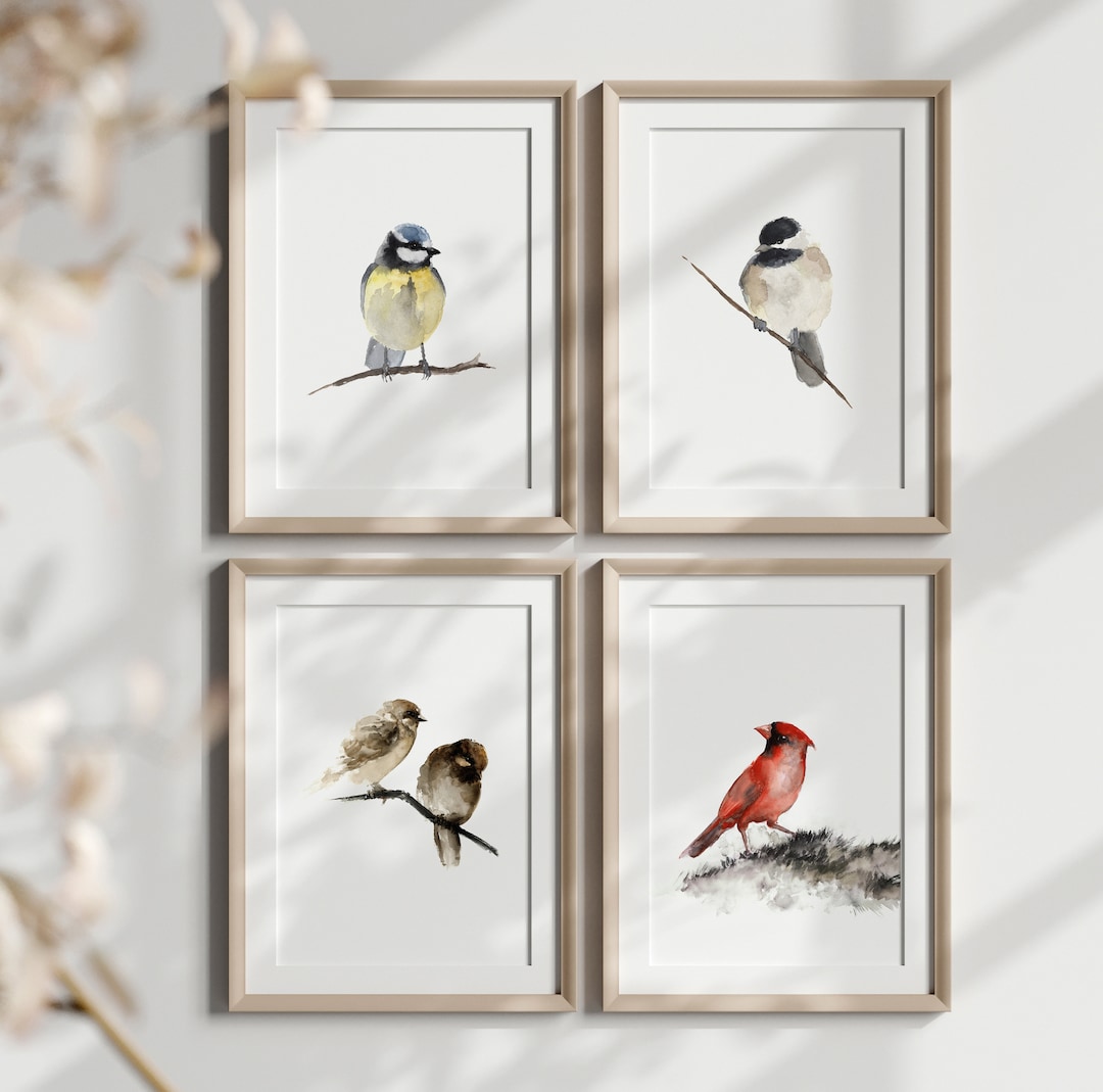 Bird Painting Set 4 Extra Large Prints, Birds Wall Decor, Little Bird ...