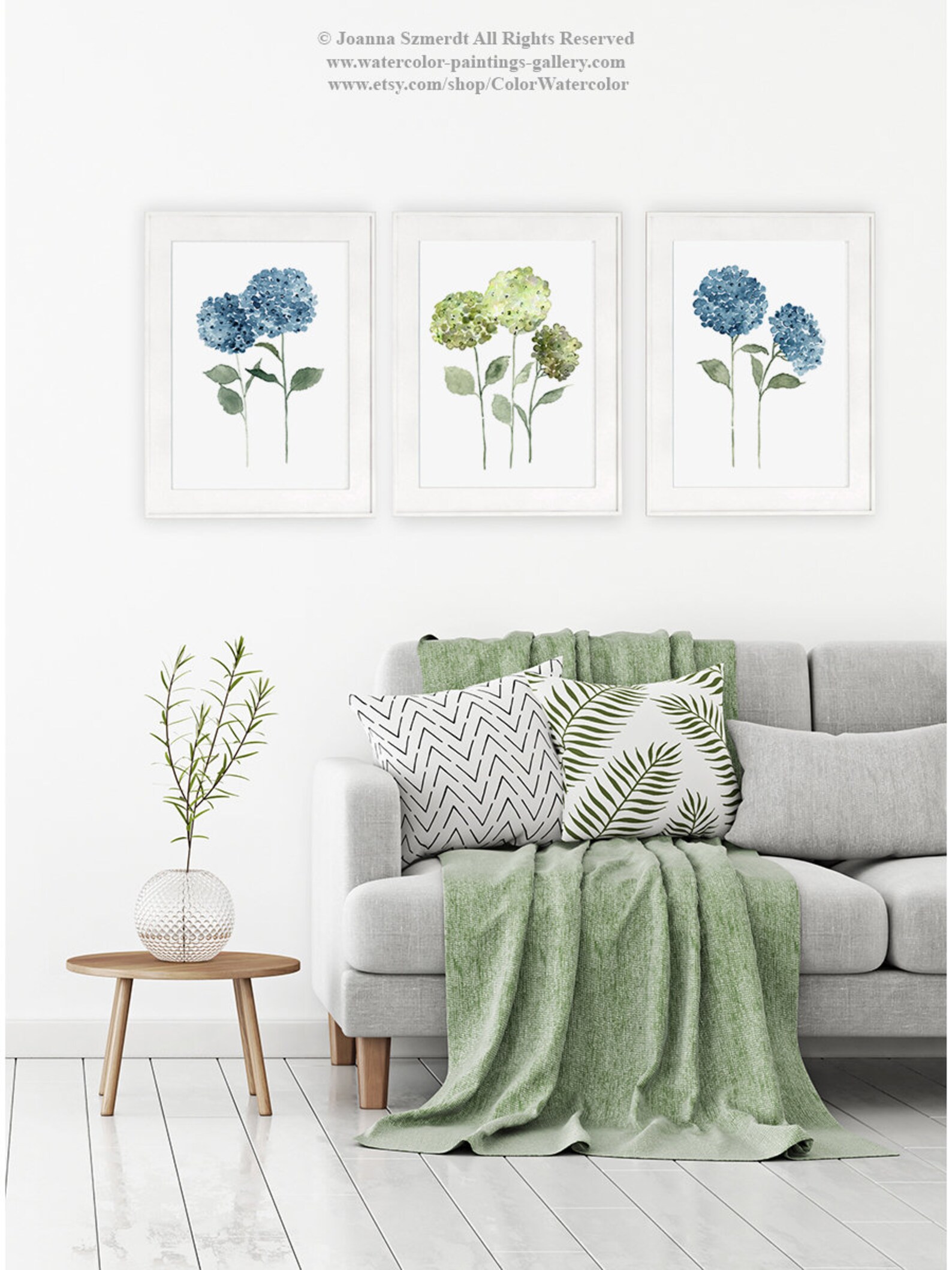 Blue Hydrangea Gallery Wall Set of 3 Hydrangea Centerpiece - Etsy
