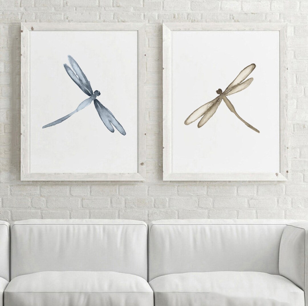 Dragonfly Wall Art, Dragonfly Art Print, Blue Dragonfly Prints, Dragonfly 2 Piece Wall Art ...