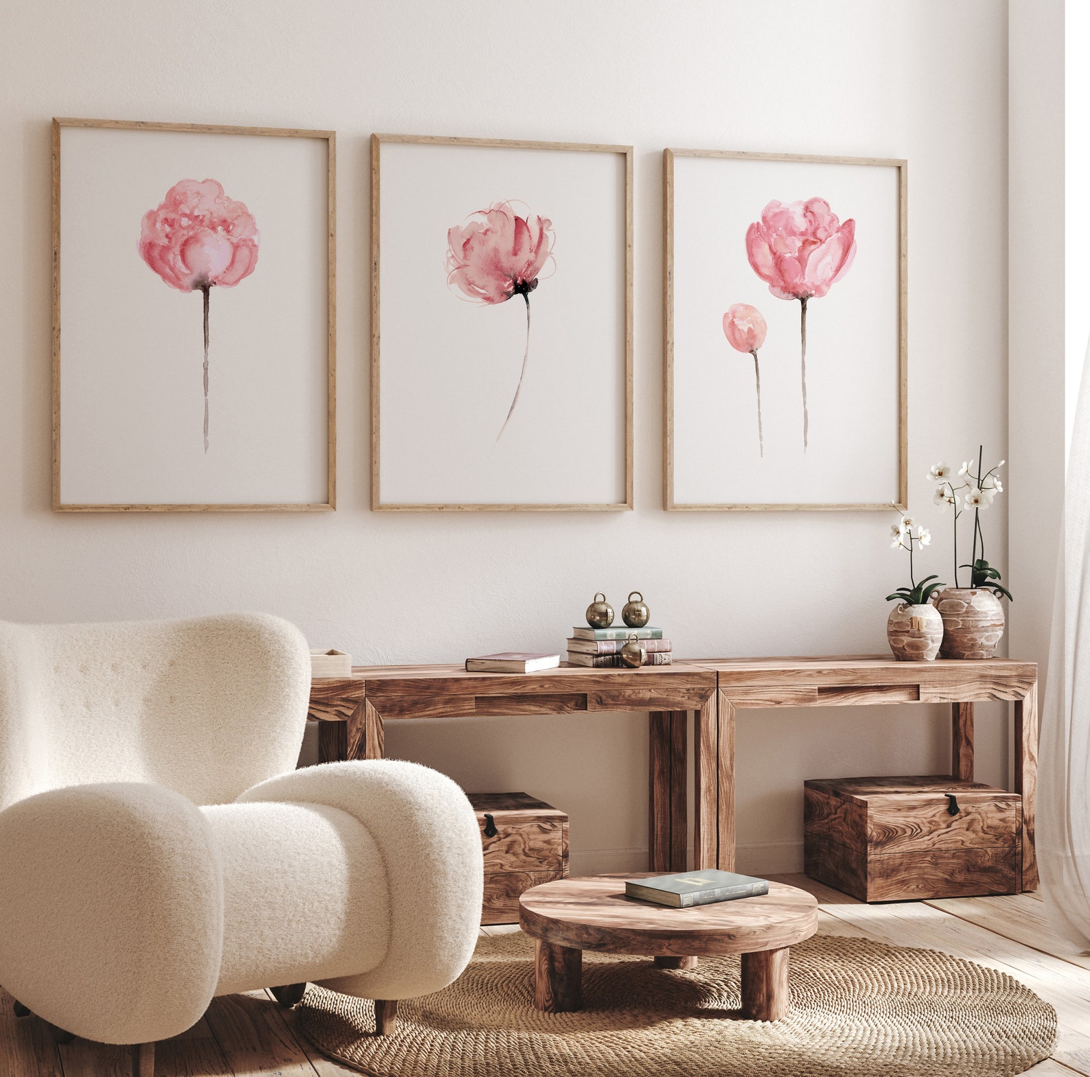Peony Set of 3 Abstract Flower Peonies Art Print Minimalist - Etsy