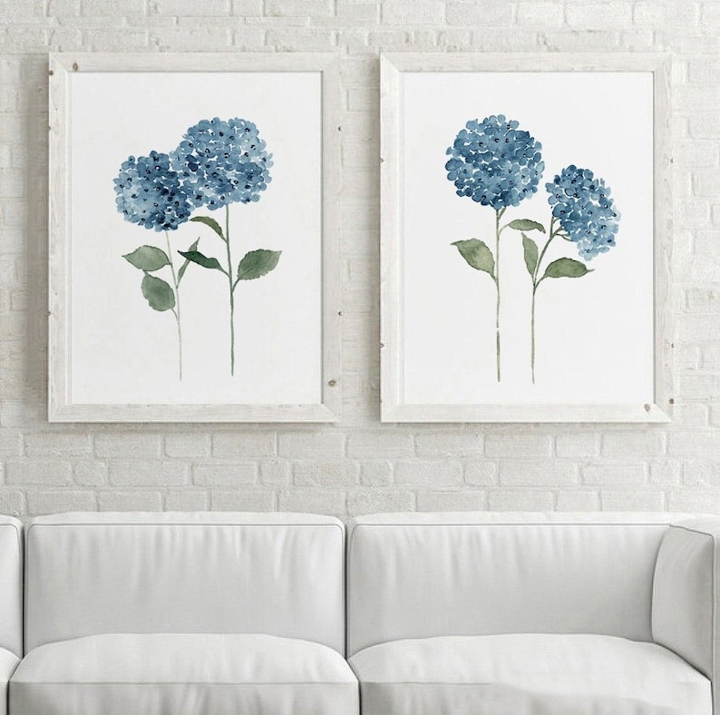 Hydrangea Wall Art, Hydrangea Print Flower Set 2, Blue Hydrangea Print ...
