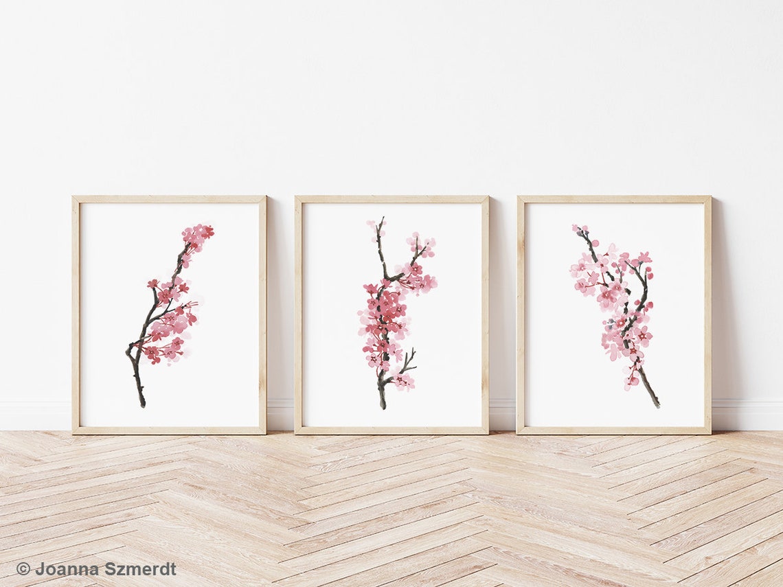 Cherry Blossom Art Print Pink Cherry Blossom Painting Cherry | Etsy