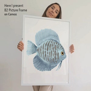 Fish Print Two Piece, Exotic Fish Wall Art, Discus Fish Poster, Blue ...