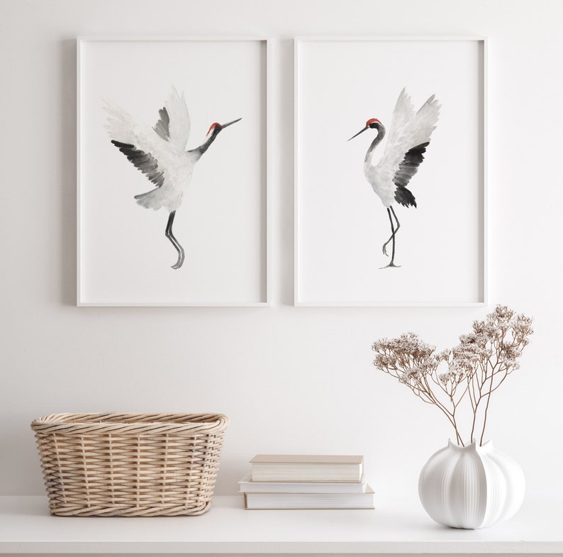 Crane Print Crane Painting Crane Art Print Crane Wall - Etsy