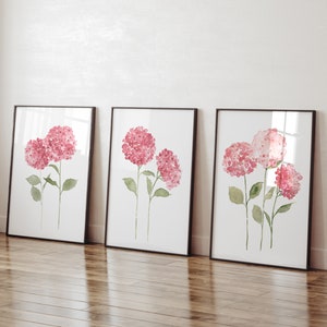 Hydrangea Wall Art, Pink Home Decor, Abstract Floral Poster, Set of 3 ...