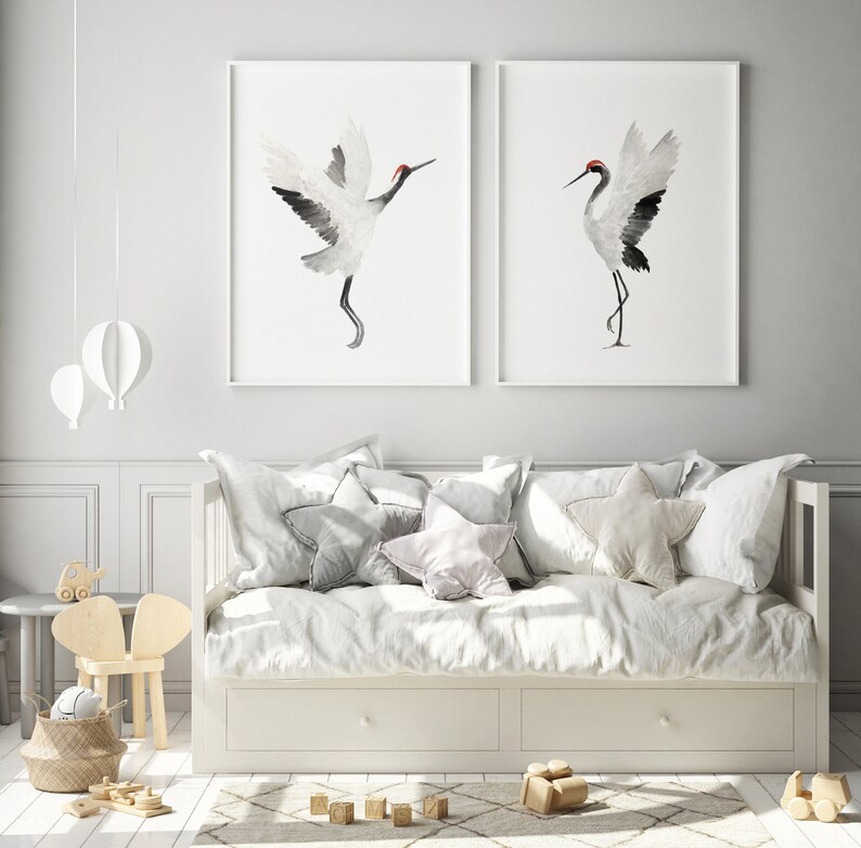 Crane Print Crane Painting Crane Art Print Crane Wall - Etsy