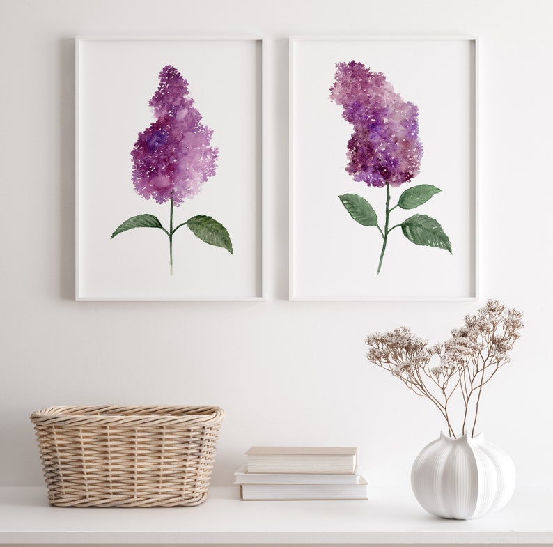 Lilacs Watercolor Painting, Set of 2 Artworks, Abstract Flower Poster ...