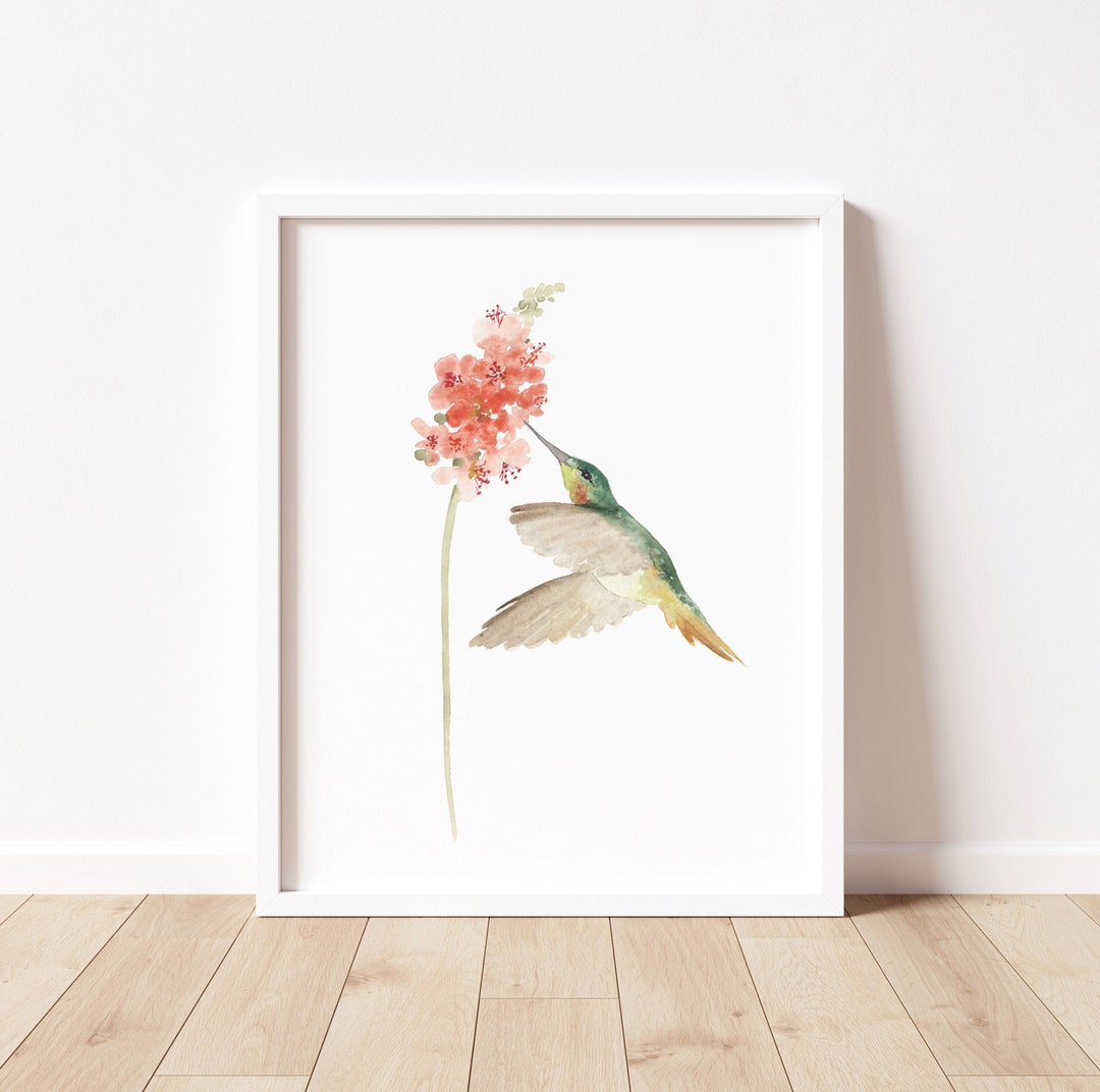 Hummingbird Art Print, Hummingbird Print Wall Art, Flower Wall Decor ...