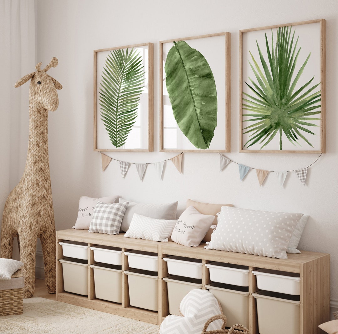 Watercolor Palm Leaf Print Set: Tropical Green Wall Decor - Etsy