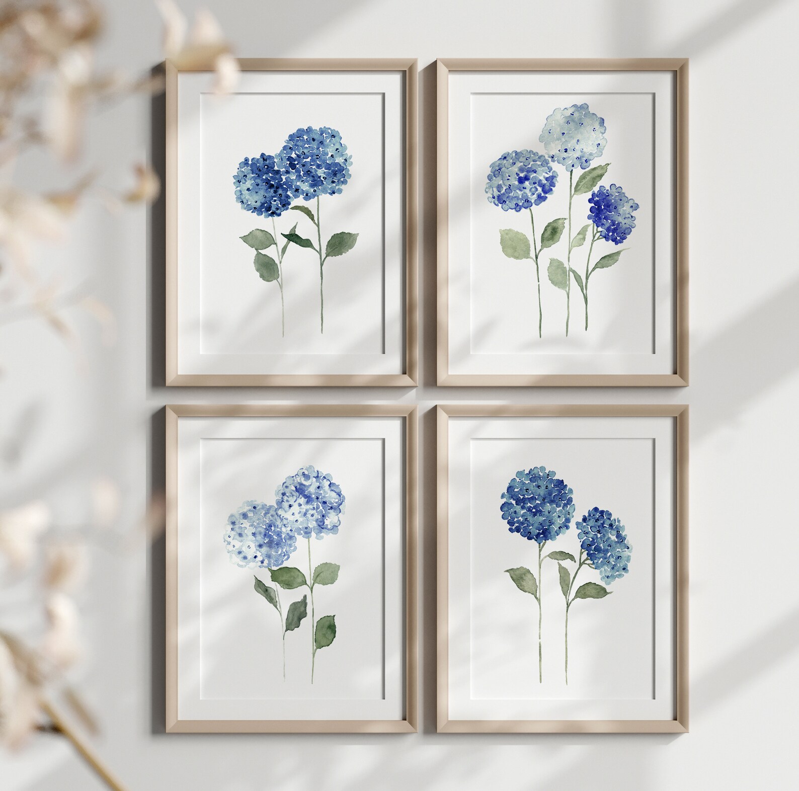 Extra Large Flower, Modern Blue Hydrangea, Set of 4 Artworks, Living ...