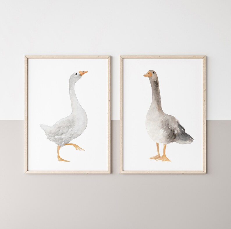 Goose Wall Art Goose Print Goose Art White Goose Set of 2 - Etsy