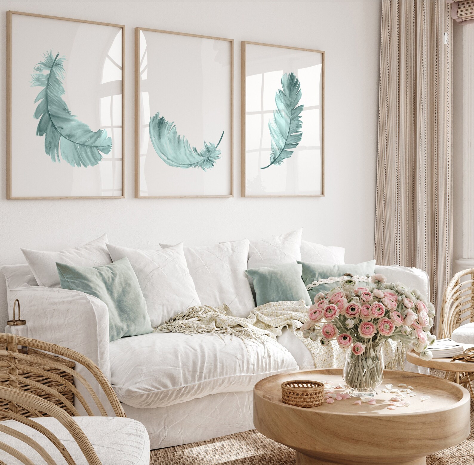 Feather Painting Feather Decor Set of 3 Anniversary Gift - Etsy