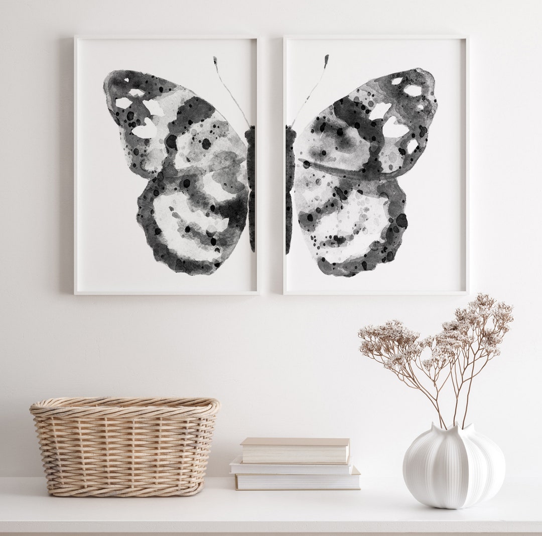 Butterfly Print, Extra Large Wall Decor, Two Piece Modern Wall Art ...