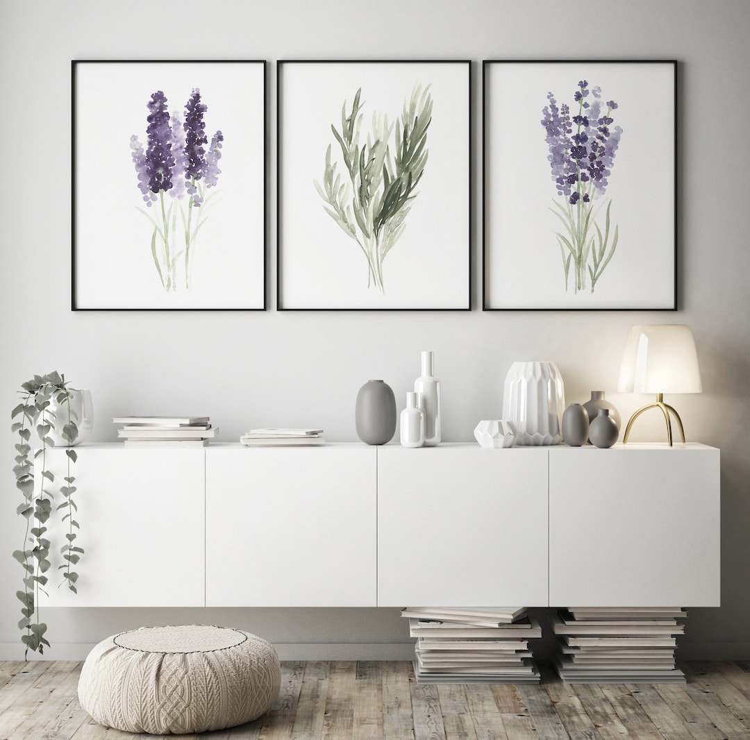 Lavender Painting Set of 3 Canvas Wall Art Botanical - Etsy