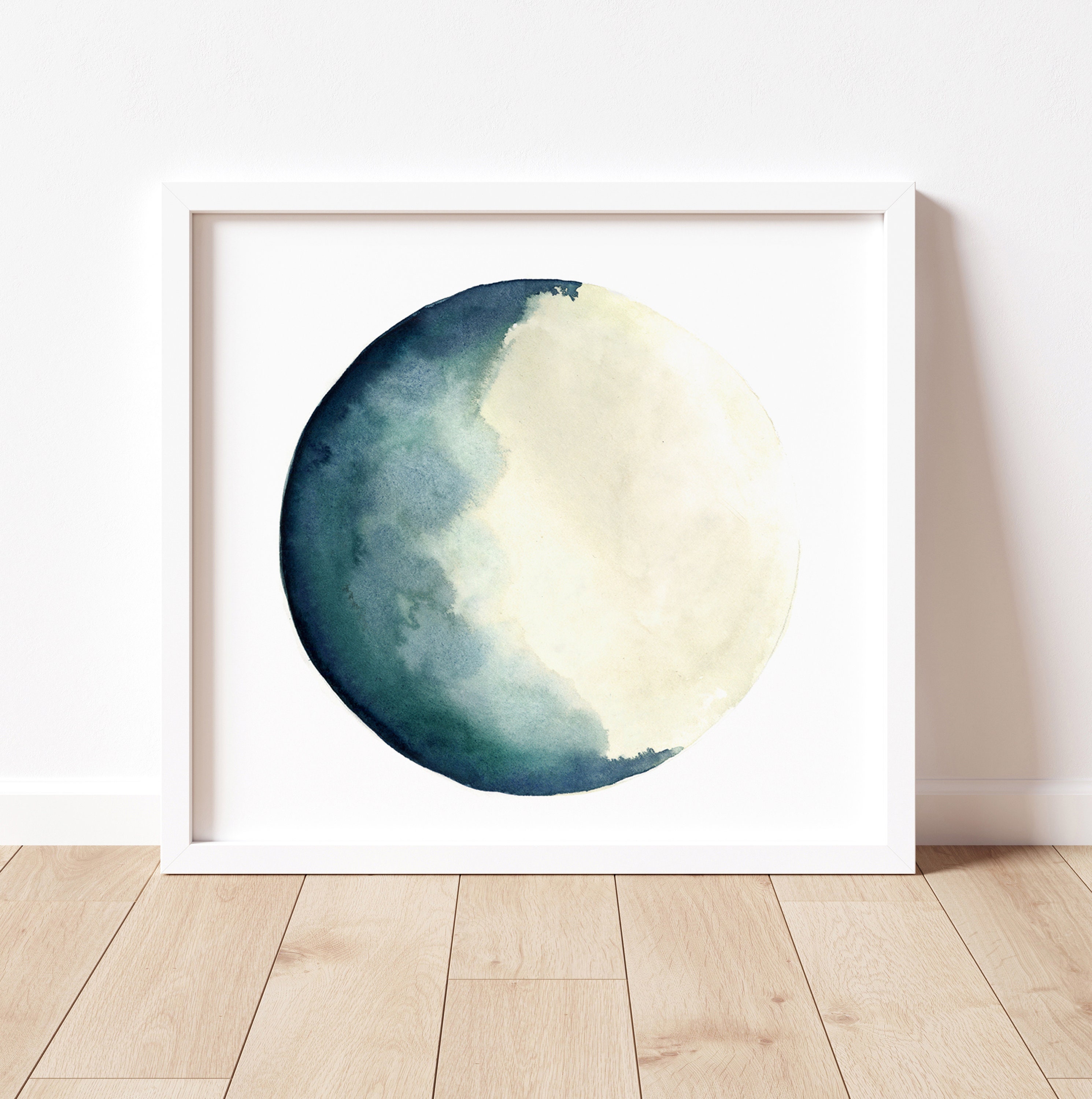 Moon Print Wall Art, Moon Art Print, Moon Phases Gifts Painting, Blue ...