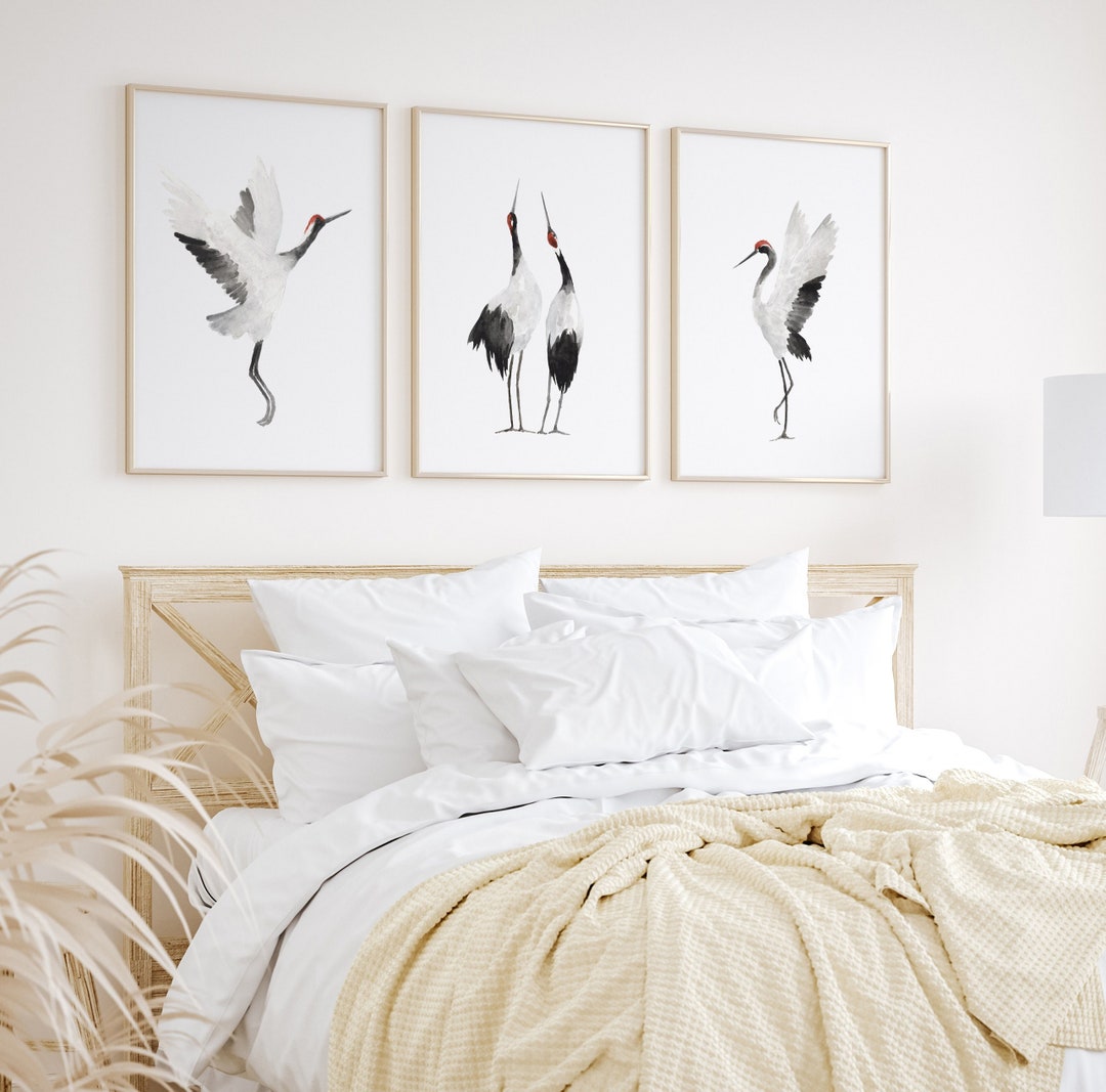Crane Wall Art, Crane Print, Crane Art Print, Crane Wall Decor, White ...