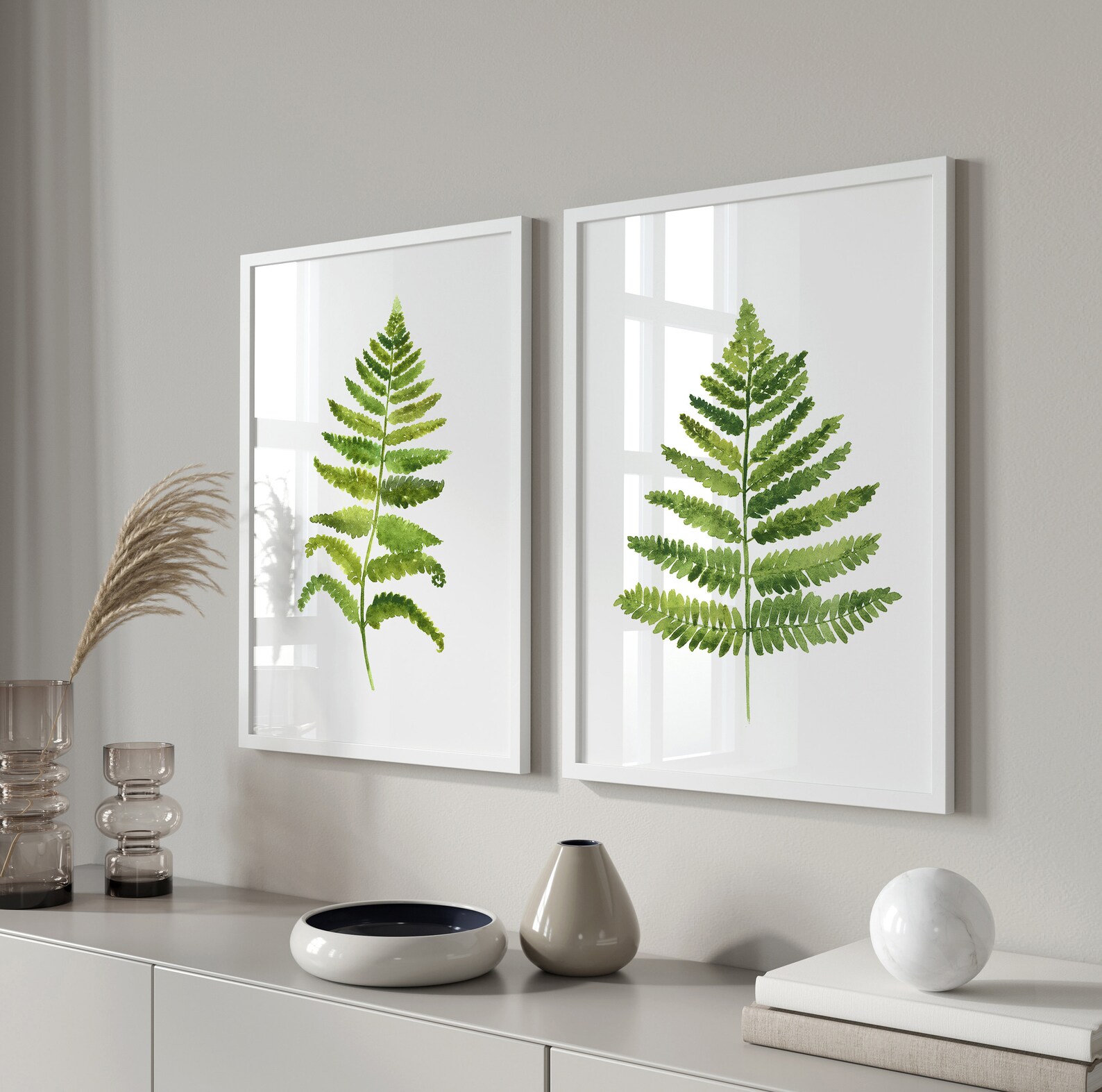 Fern Painting Fern Wall Art Fern Print Green Fern Set of 2 | Etsy