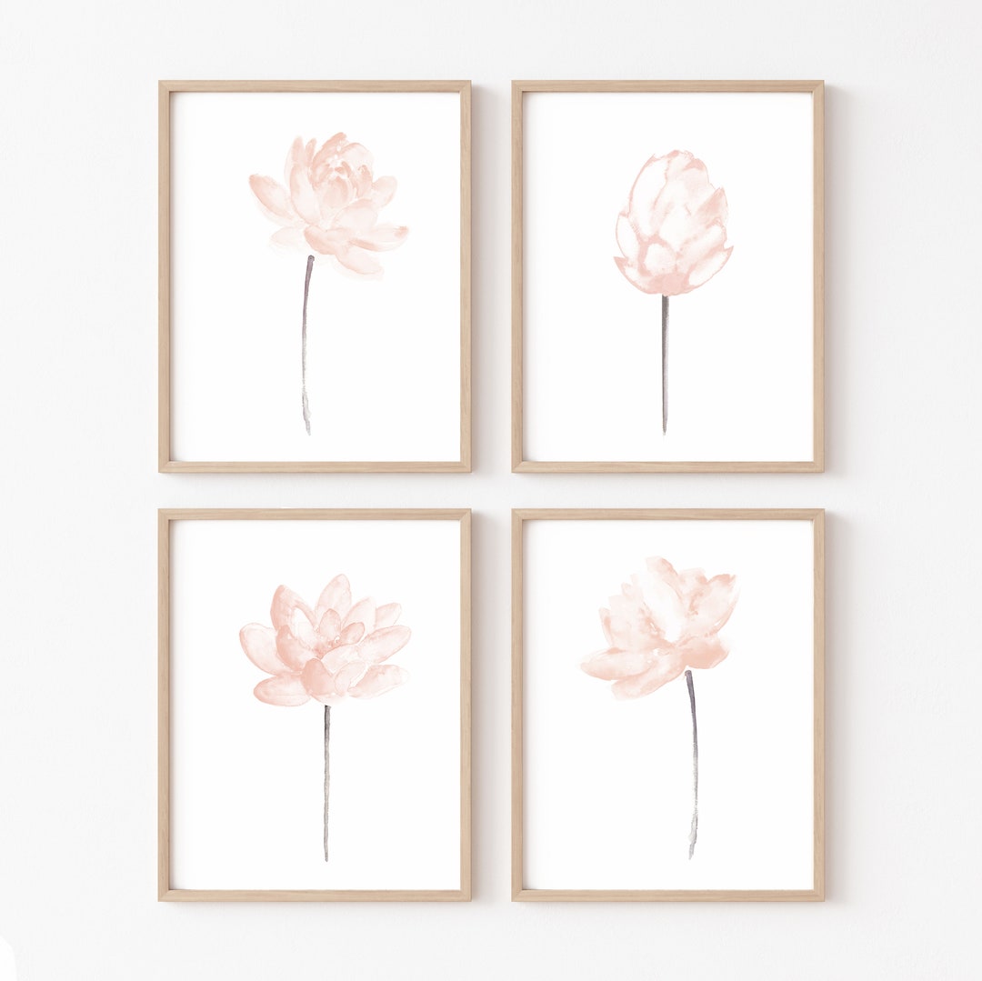 Lotus Watercolor Painting, Set of 4 Blush Pink Art Prints, Lotus Flower ...