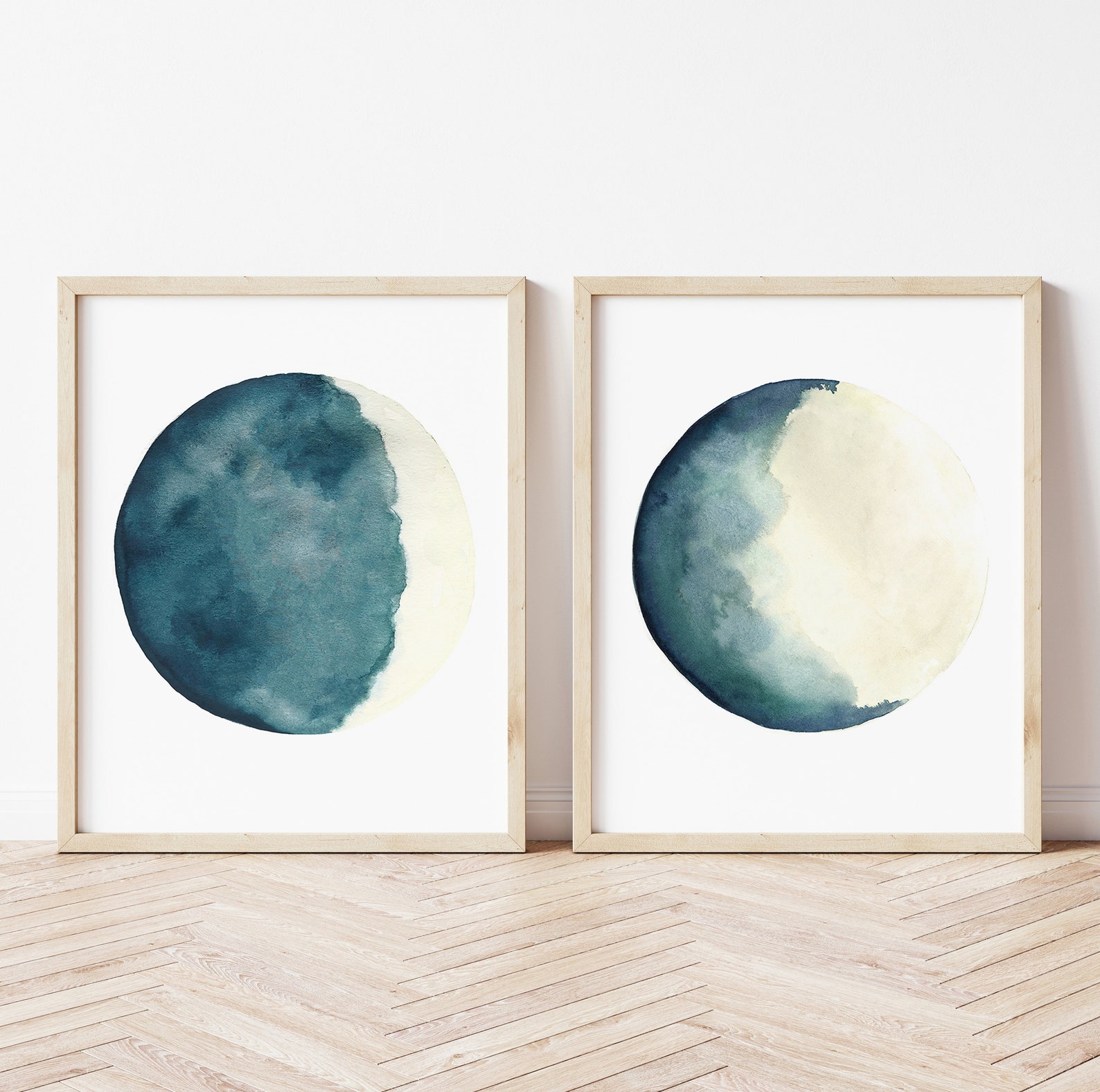 Moon Phase Art Print, Moon Phase Prints, Moon Wall Art, Set of 2 Moon ...