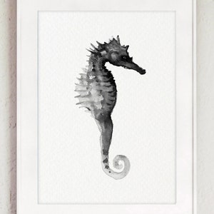 Seahorse Illustration Abstract Seahorses Print Black and | Etsy