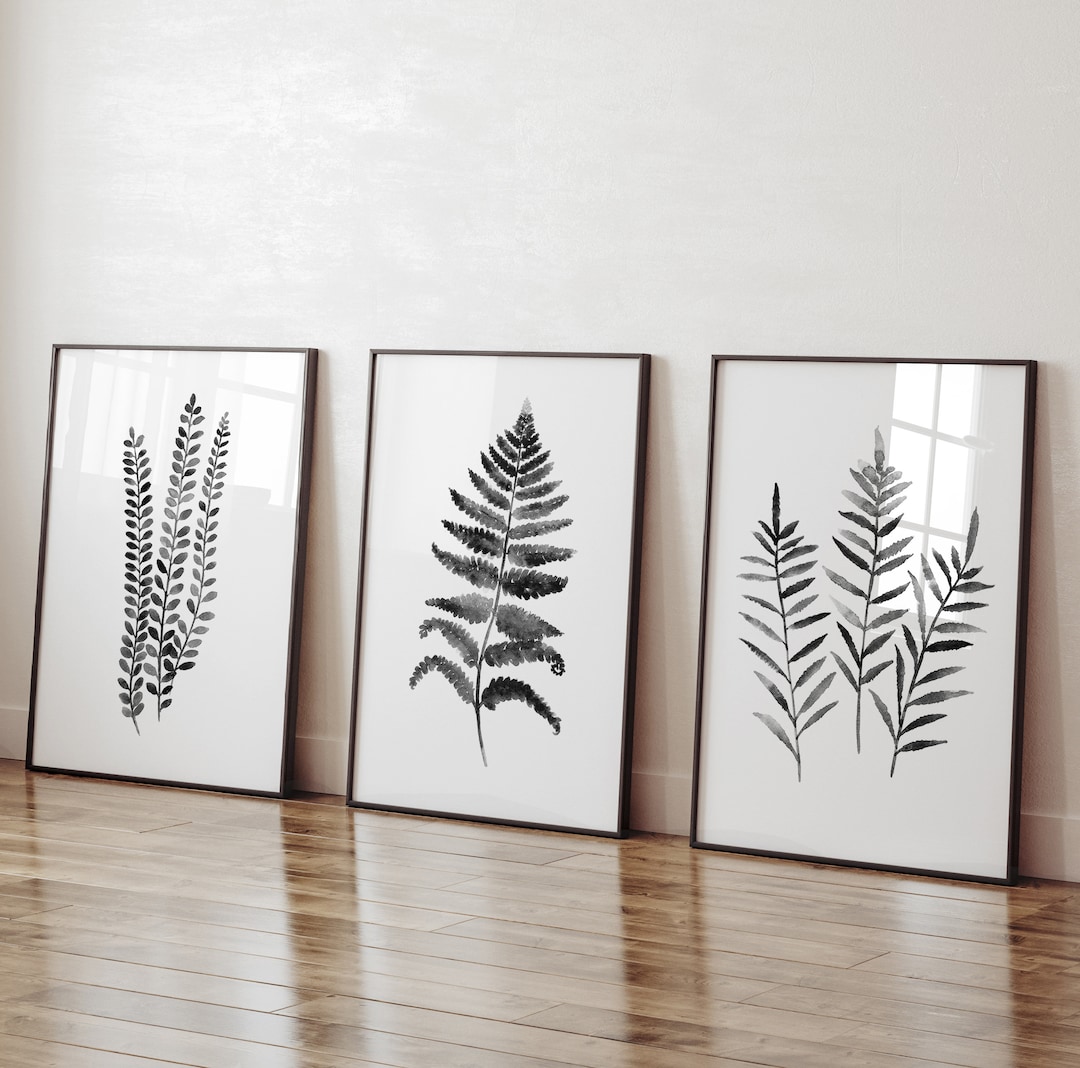 Fern Leaf Print, Black Wall Art, Botanical Poster, Black and White Fern ...