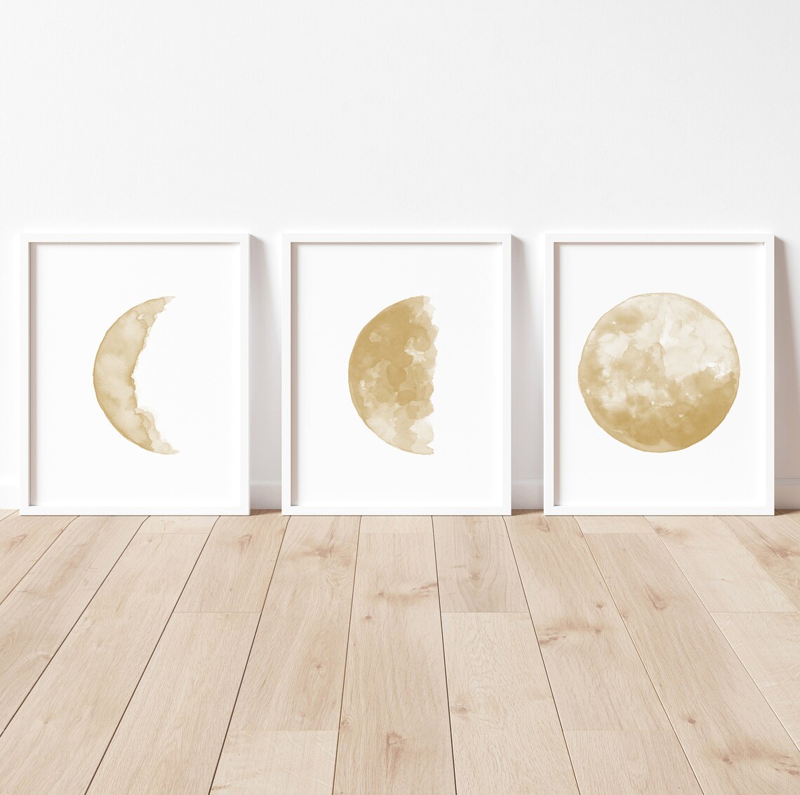 Moon Painting, Golden Yellow Full Moon Set of 3 Bedroom Decor, Extra ...