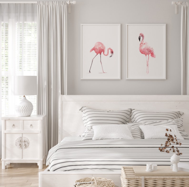 Pink Flamingo Decor, Set of 2 Flamingo Art, Flamingo Gifts, Minimalist ...