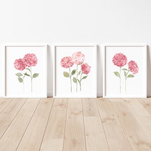 Hydrangea Wall Art, Pink Home Decor, Abstract Floral Poster, Set of 3 ...