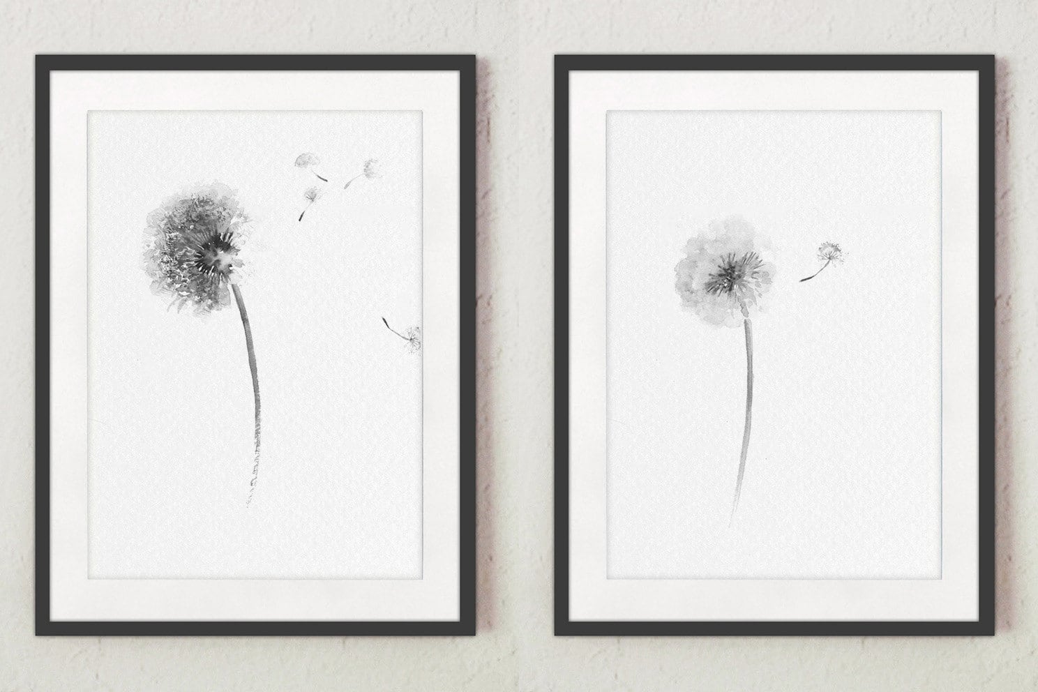 Dandelion Wall Art Dandelion Prints Set of 2 Grey Dandelion - Etsy