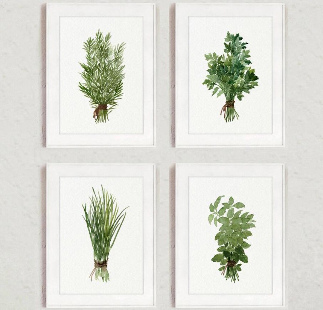 Herb Wall Art Set of 4, Watercolor Herb Prints, Kitchen Botanical ...