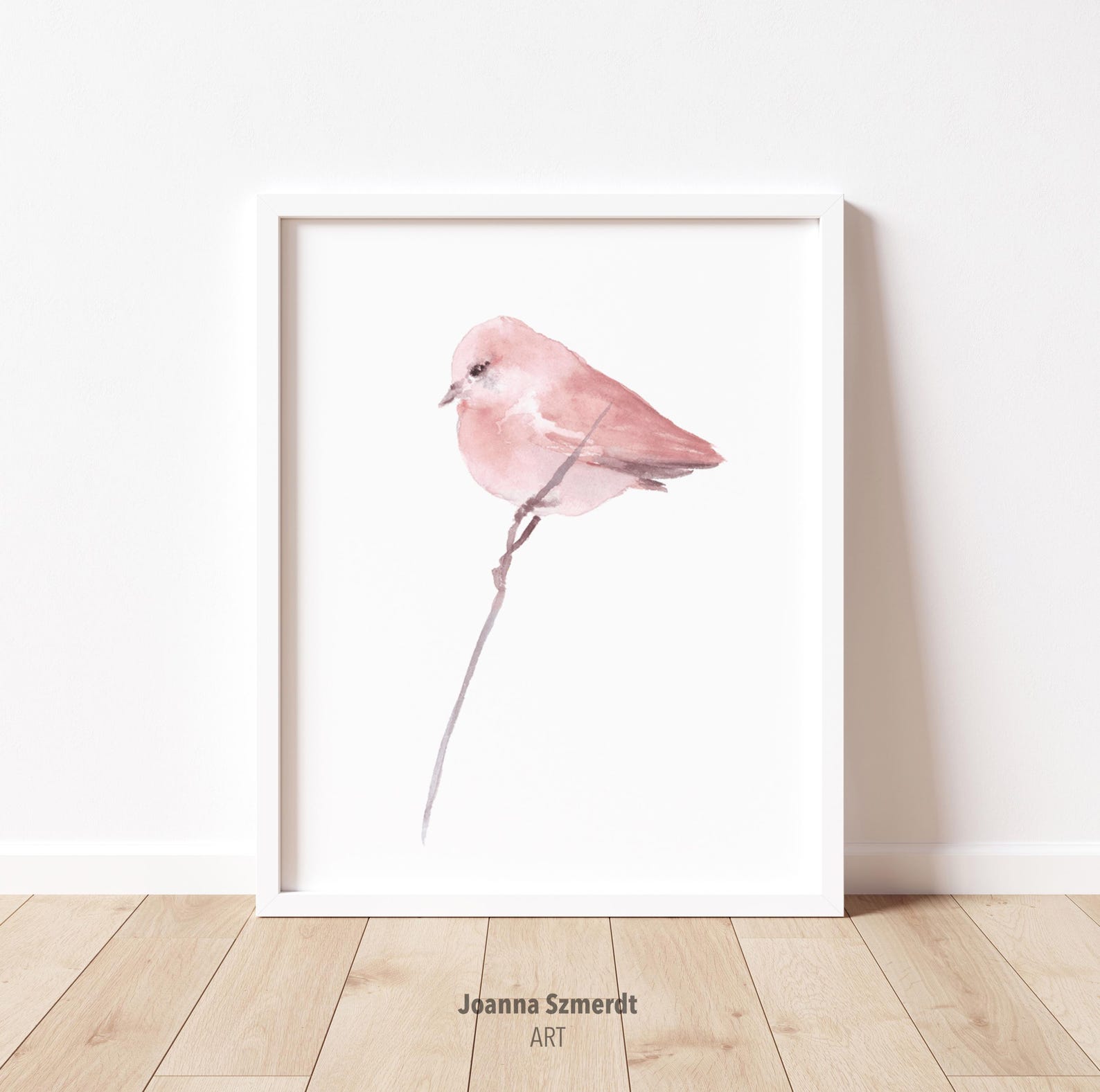 Blush Pink Finch Bird Watercolor Art Print | Modern Nursery Wall Decor ...