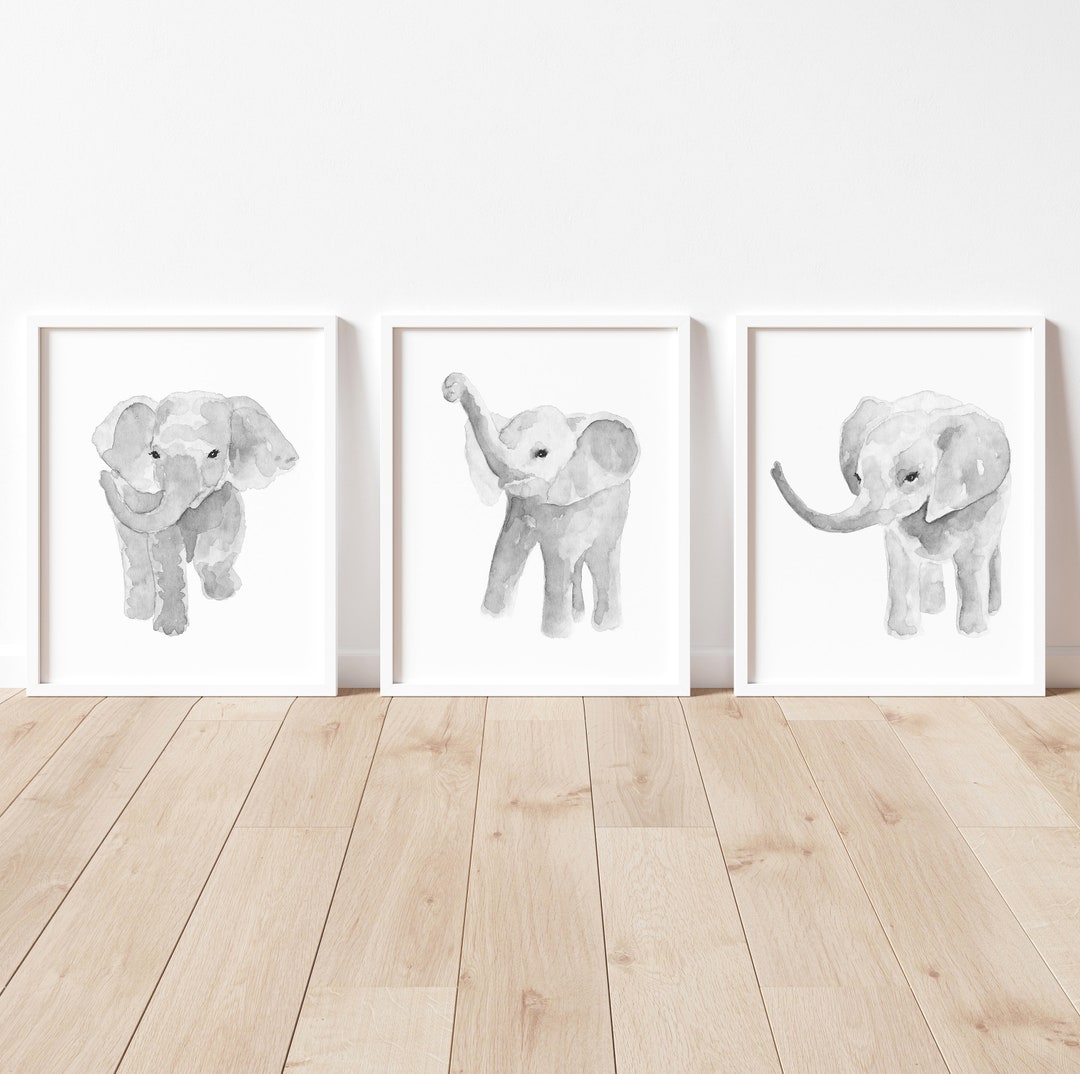 Elephant Print, Modern Wall Decor Set of 3 Prints, Minimalist Art ...