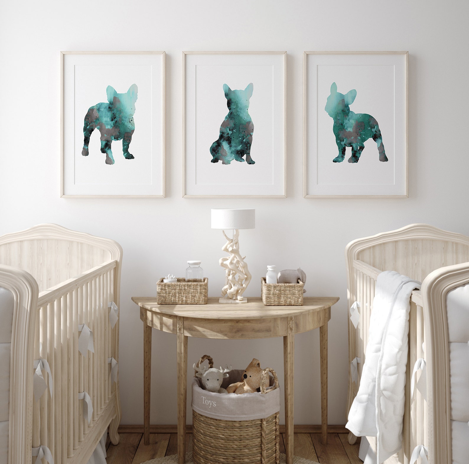 Set of 3 French Bulldog Prints Teal Wall Decor Frenchie Poster - Etsy
