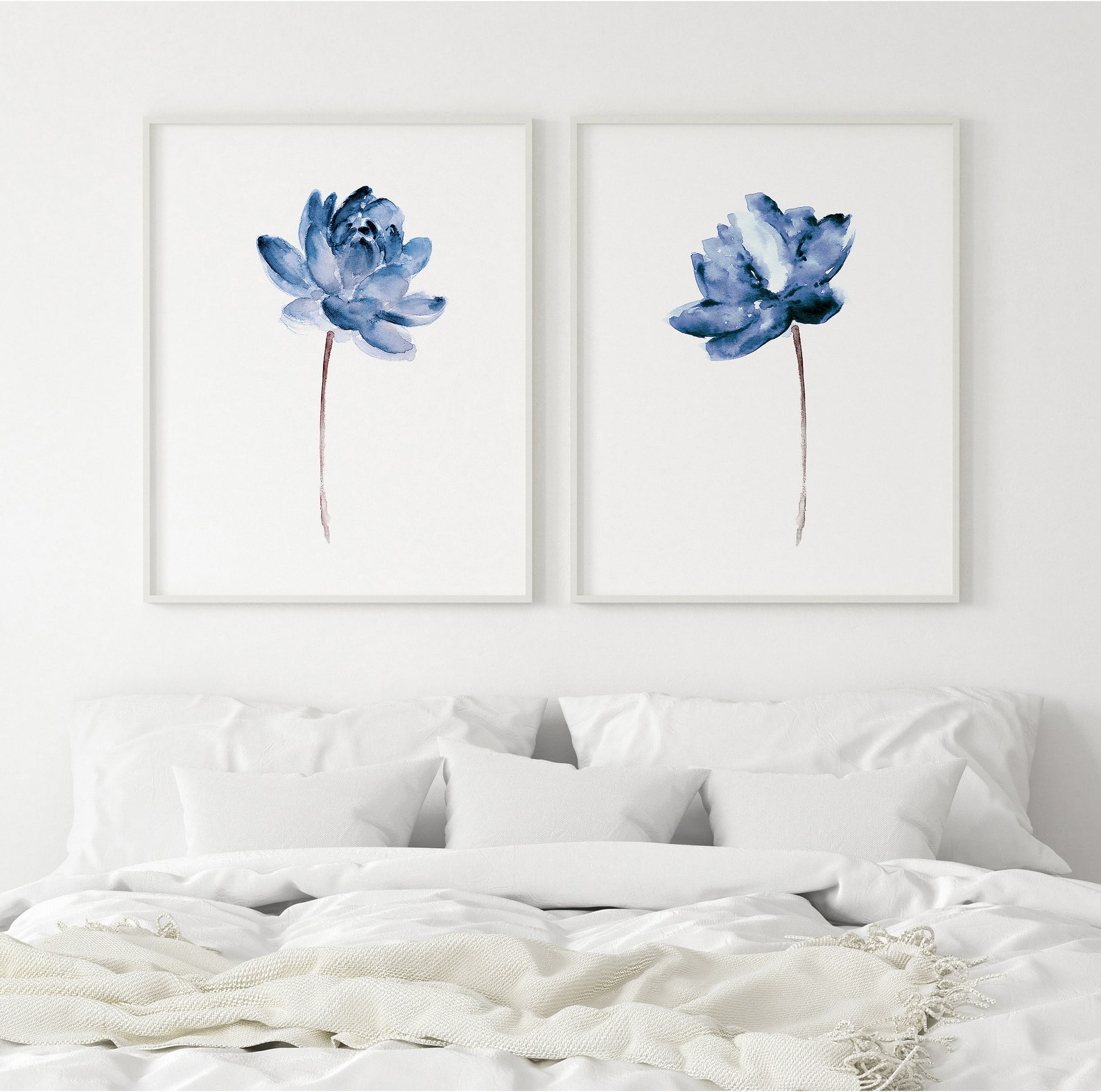 Lotus Print Wall Art Lotus Set of 2 Flowers Blue Print - Etsy