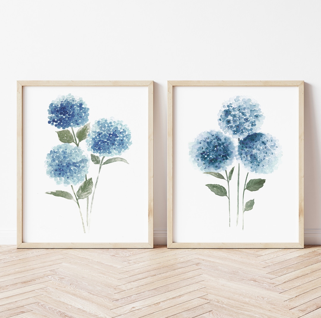 Blue Hydrangea Art Print, Floral Wall Decor, Botanical Wall Art ...