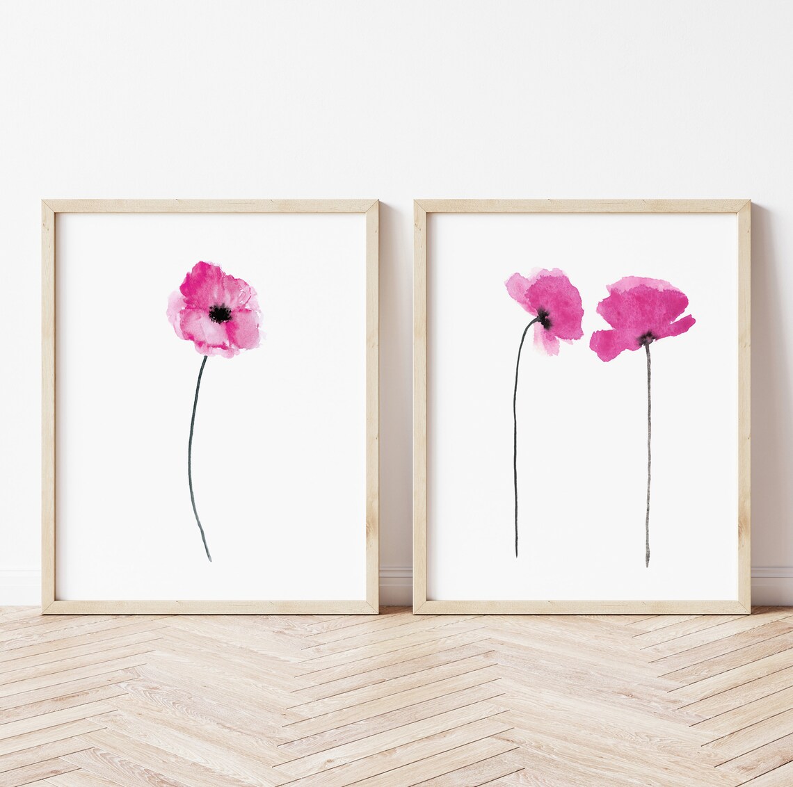 Watercolor Flower, Hot Pink Poster, Poppy Wall Decor, Set of 2 Floral ...