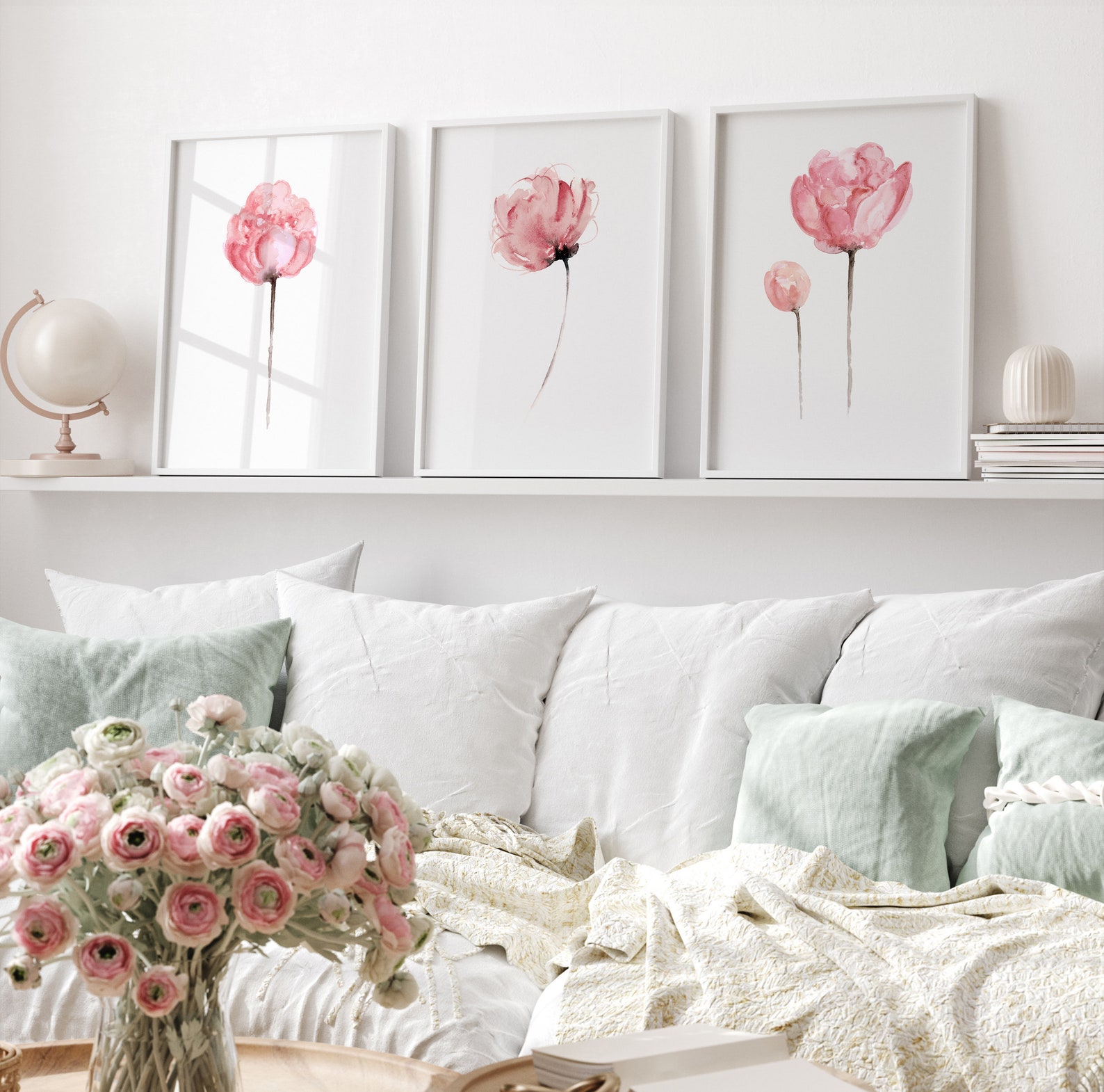 Peony Set of 3 Abstract Flower Peonies Art Print Minimalist - Etsy