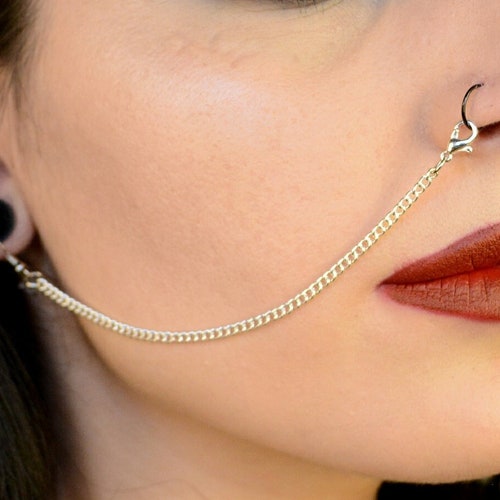 Black & Silver Stainless Steel Nose / Lip to Ear Chain - Etsy