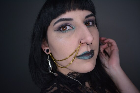 Gold Stainless Steel Nose / Lip to Ear Chain double - Etsy