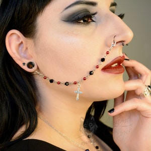 Beaded Stainless Steel Nose / Lip to Ear Chain (3 Different Charms to ...