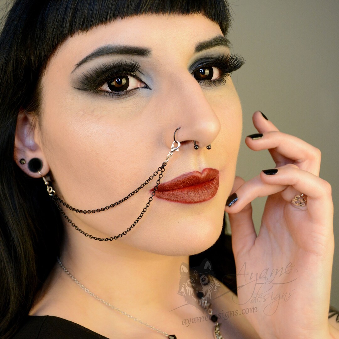 Black Stainless Steel Nose / Lip to Ear Chain double - Etsy
