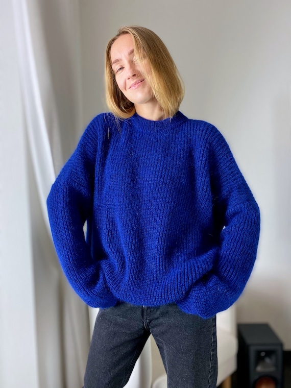 Royal Blue Oversized Sweater Cashmere Sweater Organic Yarn - Etsy