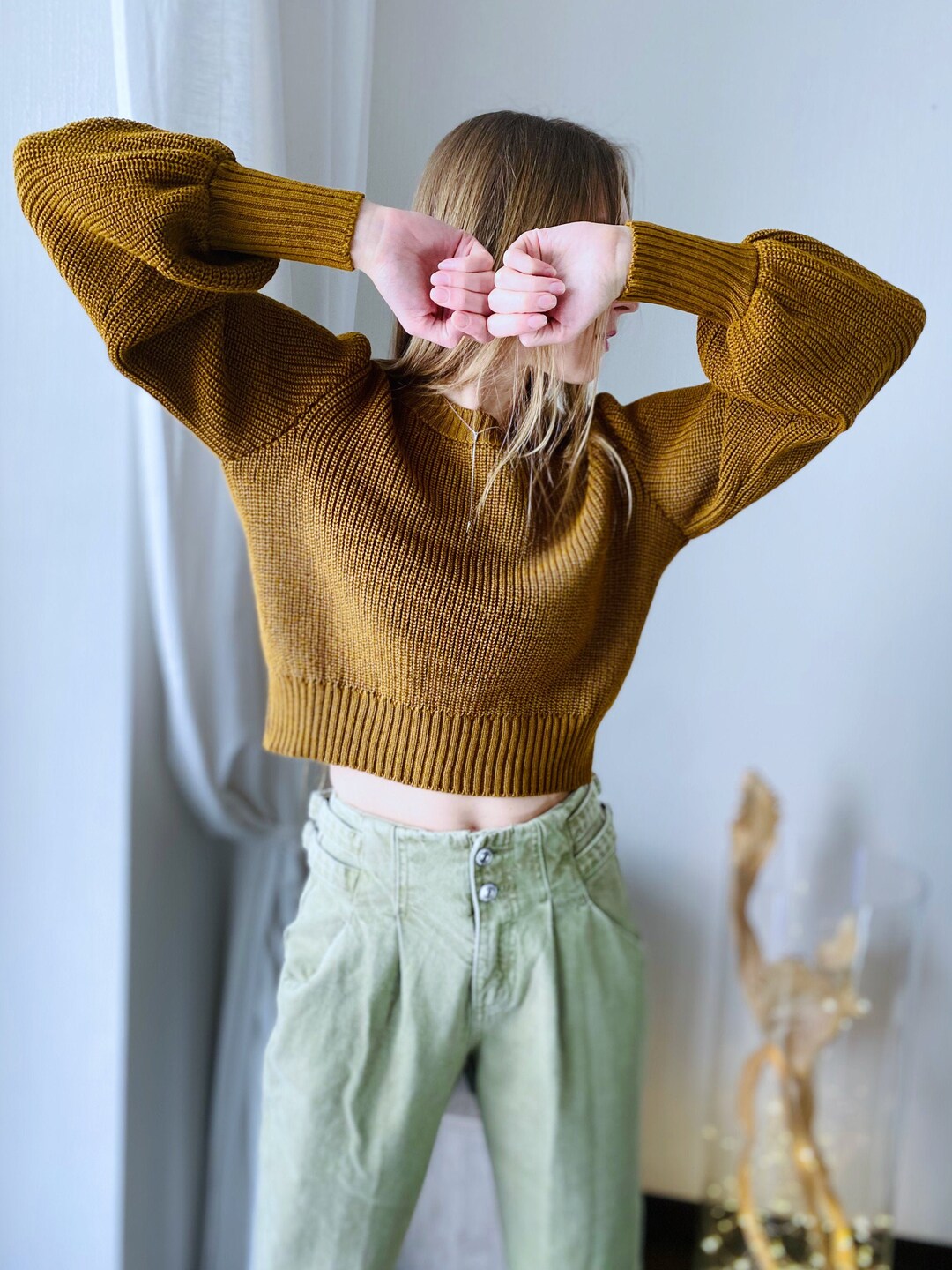 Crop Western Button Top Crop Top Sweater With Balloon - Etsy